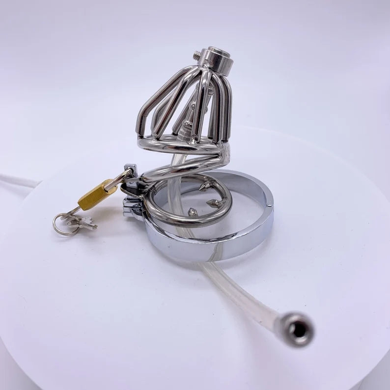Male Chastity Device With Urethral Catheter Barbed Anti-off Ring – JUPUDA