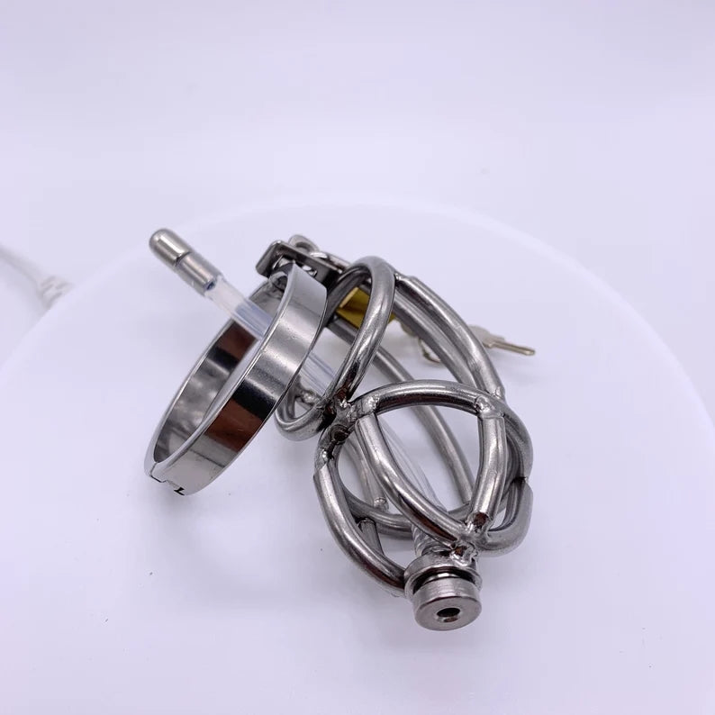 Stainless Steel Male Chastity Device Belt SM Cock Ring with Catheter ...